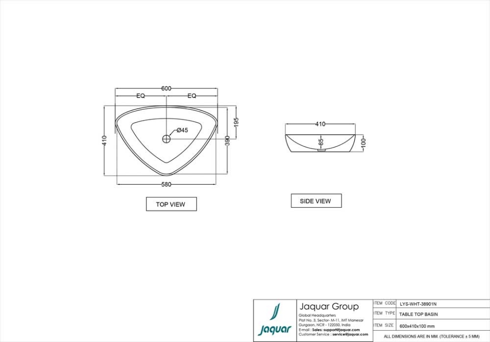 Lyric Triangular Thin Rim Table Top Basin in Saudi Arabia | Jaquar