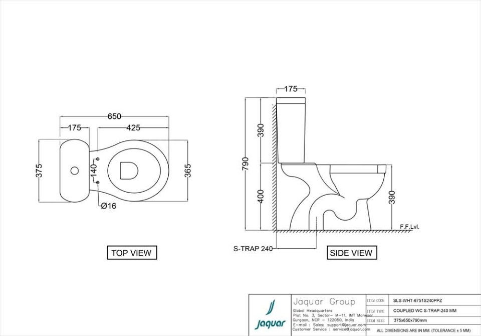 Solo Single Piece WC | S Trap- 240 mm in Saudi Arabia | Jaquar